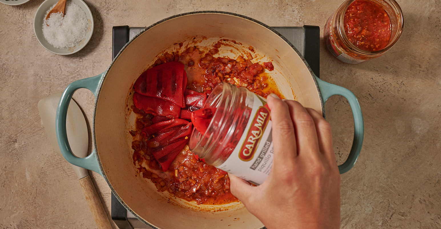 Hand-Grilled Piquillo Pepper Bisque with Crispy Halloumi “Croutons ...