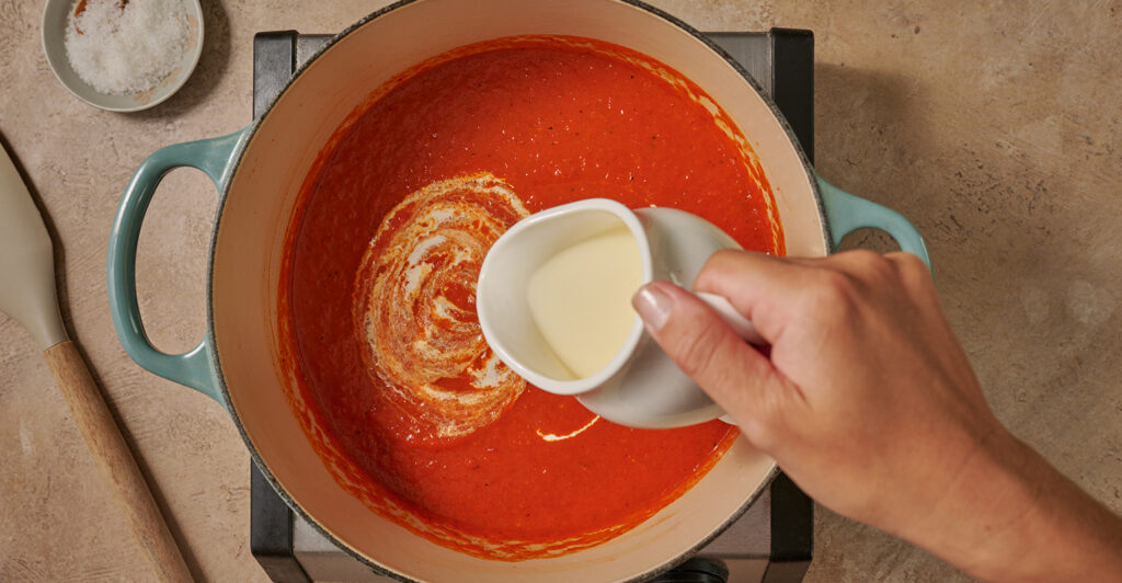Hand-Grilled Piquillo Pepper Bisque with Crispy Halloumi “Croutons ...